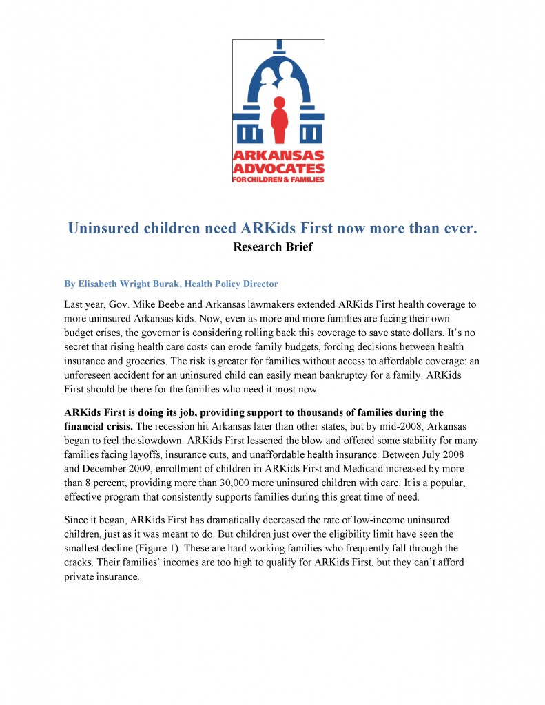 Research Brief: Uninsured kids need ARKids First now more than ever ...