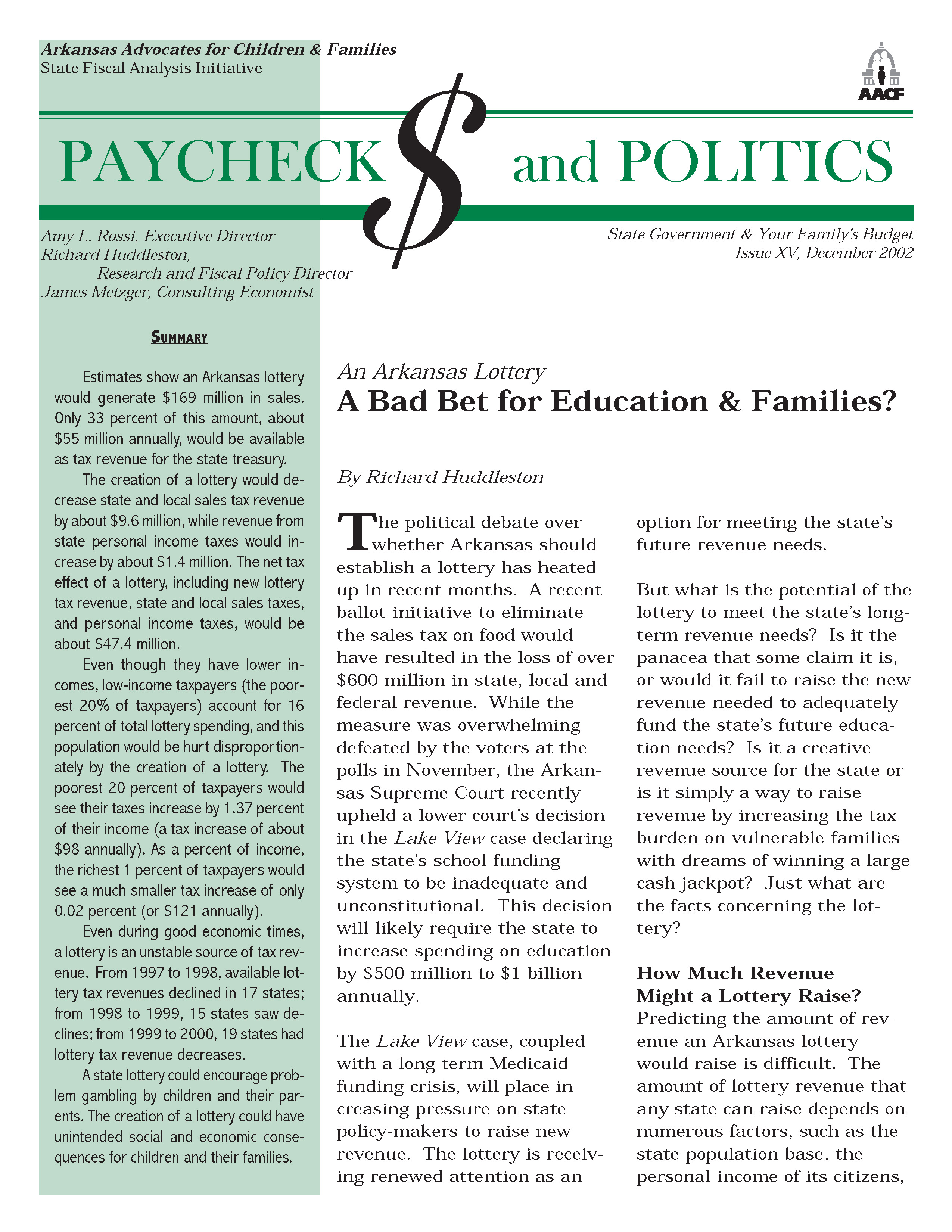 Paycheck$ and Politics Newsletter: Issue 15 Arkansas Advocates for ...