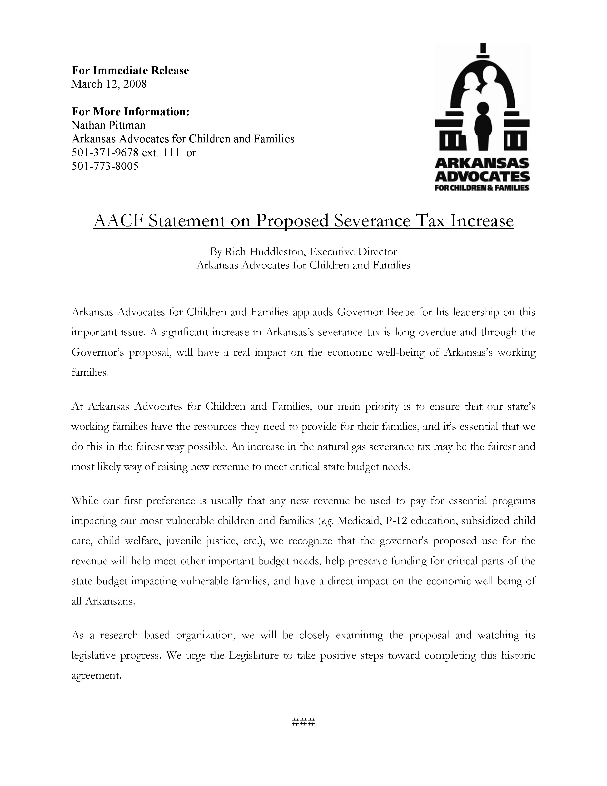 Press Release: AACF Statement on Proposed Severence Tax Increase ...