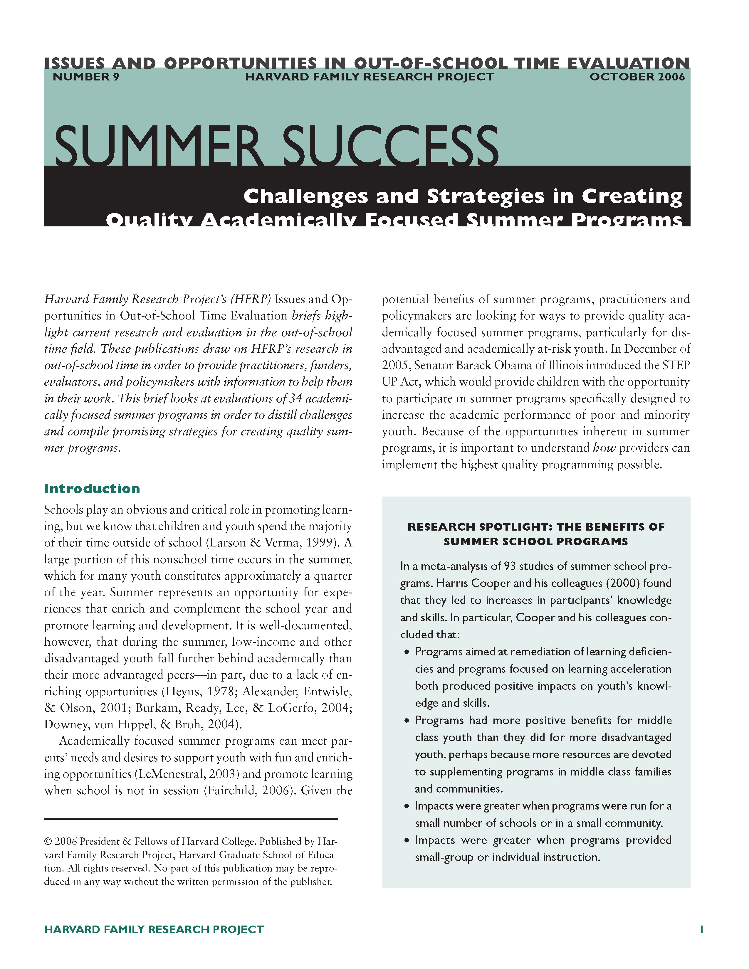 Summer Success: Challenges and Strategies in Creating Quality ...