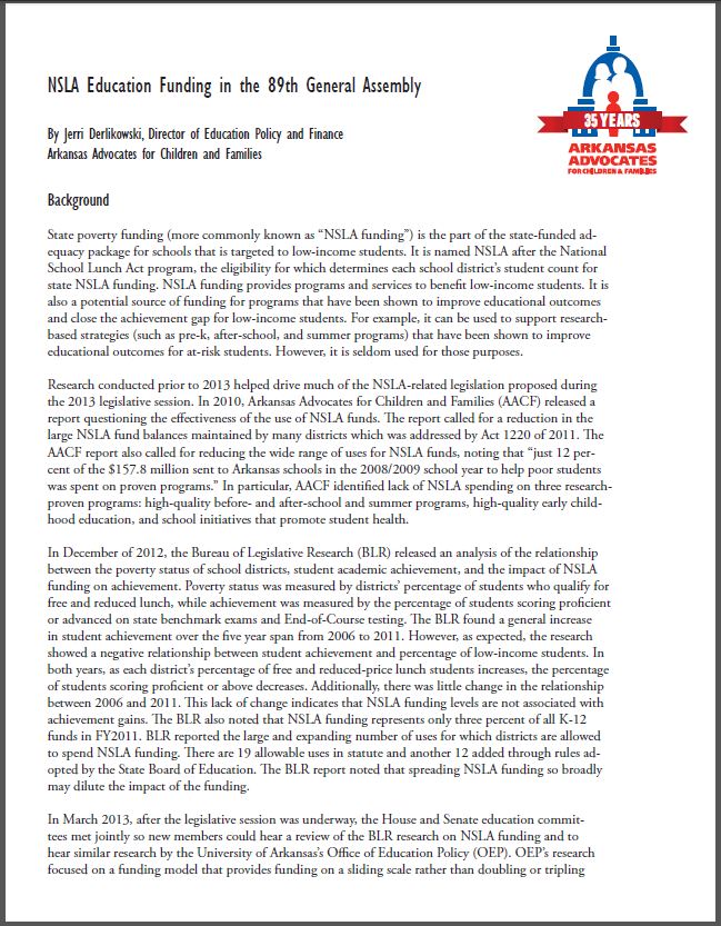 NSLA Education Funding in the 89th General Assembly Arkansas Advocates ...